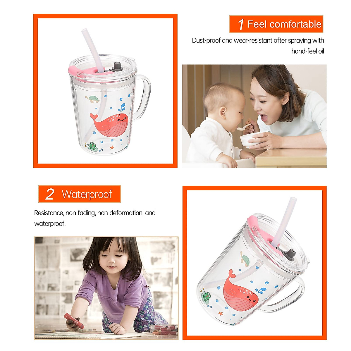 VOSAREA Decor 350ml Cartoon Glass Milk with Straw and Scale Whale Water Glass Mug Animal s Coffee Tea Juice Beverage Containers Cup