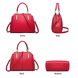 FOXER Leather Satchel Handbags for Women, Cow Leather Medium Size Ladies Top-handle Bags with Adjustable Shoulder Strap Womens Fashion Crossbody Bags Womens Casual Purses and Handbags (Red)