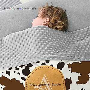 Ussunarts Personalized Baby Name Blanket - Custom Blankets with Name for Boys - Cow Print Blanket – Monogram Baby Name Blanket - Cow Nursery Decor - Cow Kids Bedding, Minky Black/Brown