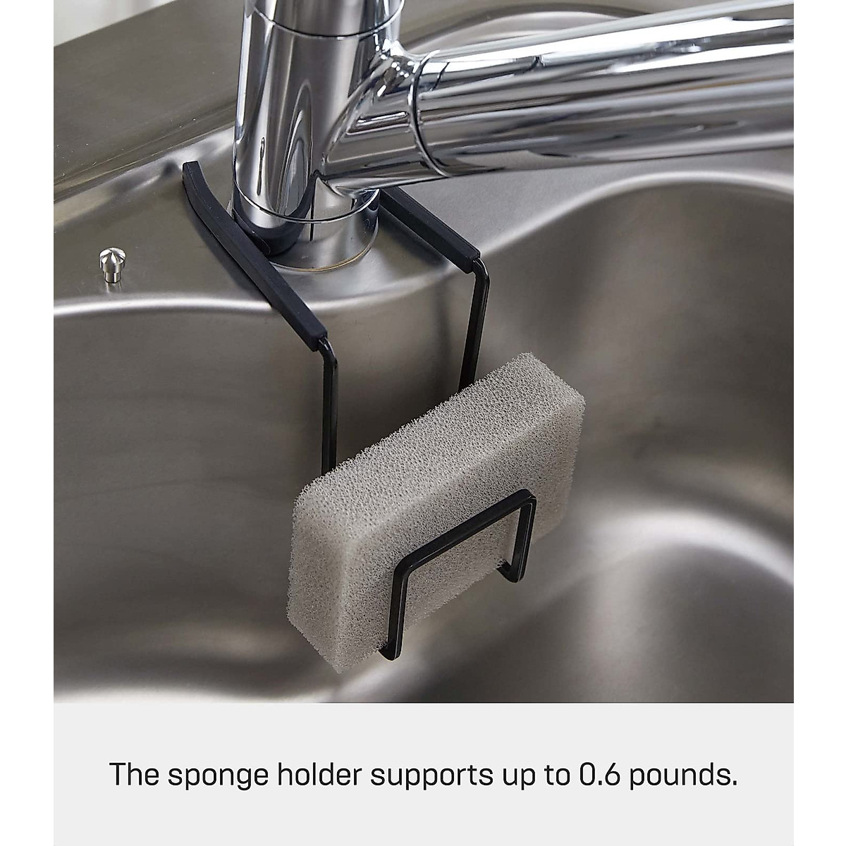 YAMAZAKI home 4389 Faucet-Hanging Sponge Holder-Kitchen Organizer Sink Rack Basket, One Size, Black