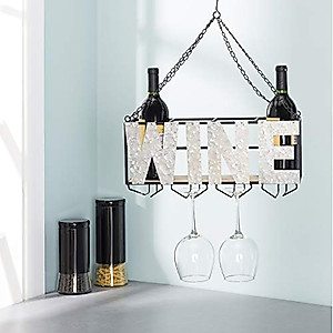 EXCELLO GLOBAL PRODUCTS Hanging or Wall Mounted Wine Rack: Wine Bottle Holder & Wine Glass Holder - EGP-HD-0032