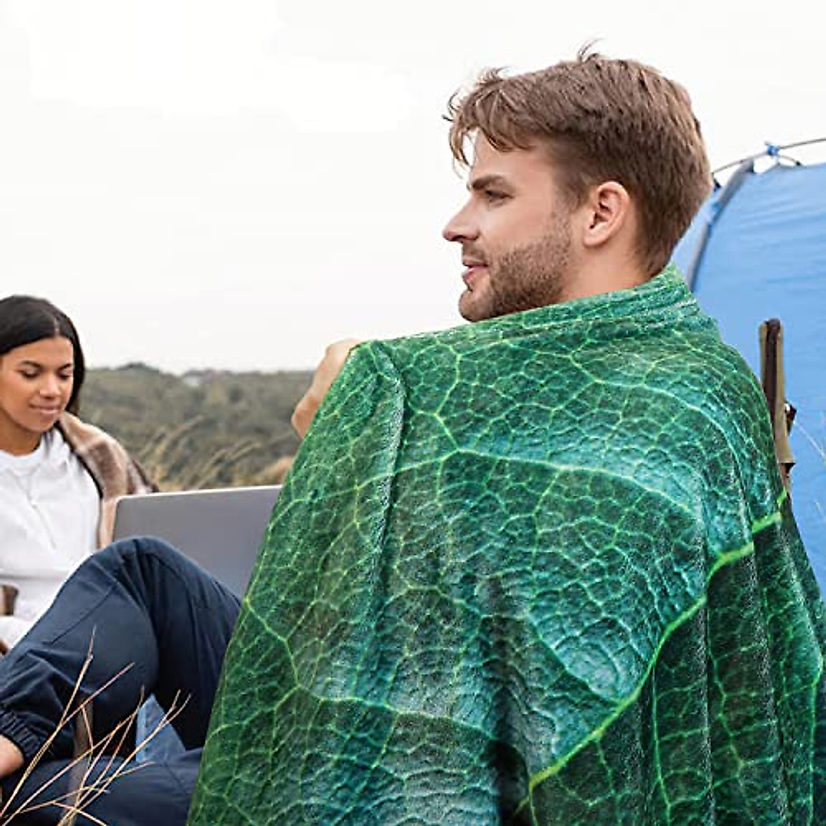 MOHOPE Soft Flannel Fleece Leaf Blanket Double Sided Printing, Large Green Blanket Lightweight Comfortable Warm Plush Leaf Blanket for Office Bed Couch Sofa (230gsm, Bayberry Leaf)