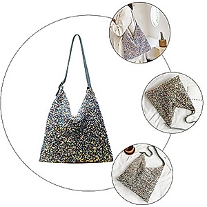 VALICLUD Womens Sequins Tote Bag Sparkling Shoulder Bag Handbag Portable Shopping Bag