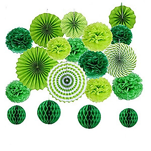 Luckystar St Patricks Day Party Decorations Green Party Decorations Kit Green Paper Fans Decoration Set (Grass Green)