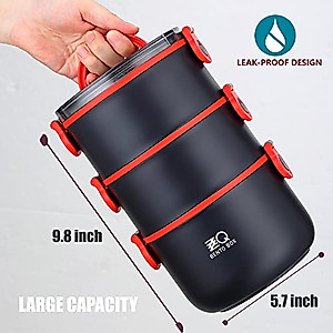 ZZQ Bento Box Adult Lunch Box with Bag/Utensil, Stackable Large 81-oz Salad Bowl - Microwave Safe/Leak-Proof Bpa Free Lunch Containers for On-the-Go Balanced Eating - Black