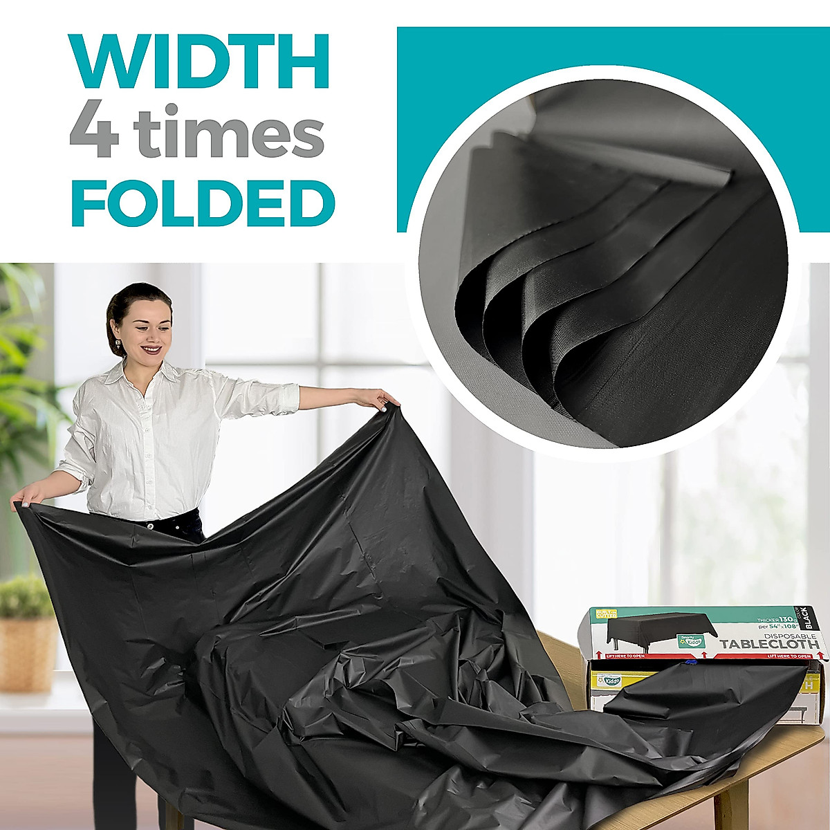 54in X 100ft Black Premium Plastic Disposable Tablecloth Roll with in Built Cutter Box | Table Cover for Party, Picnic, Banquet & Kids Activities