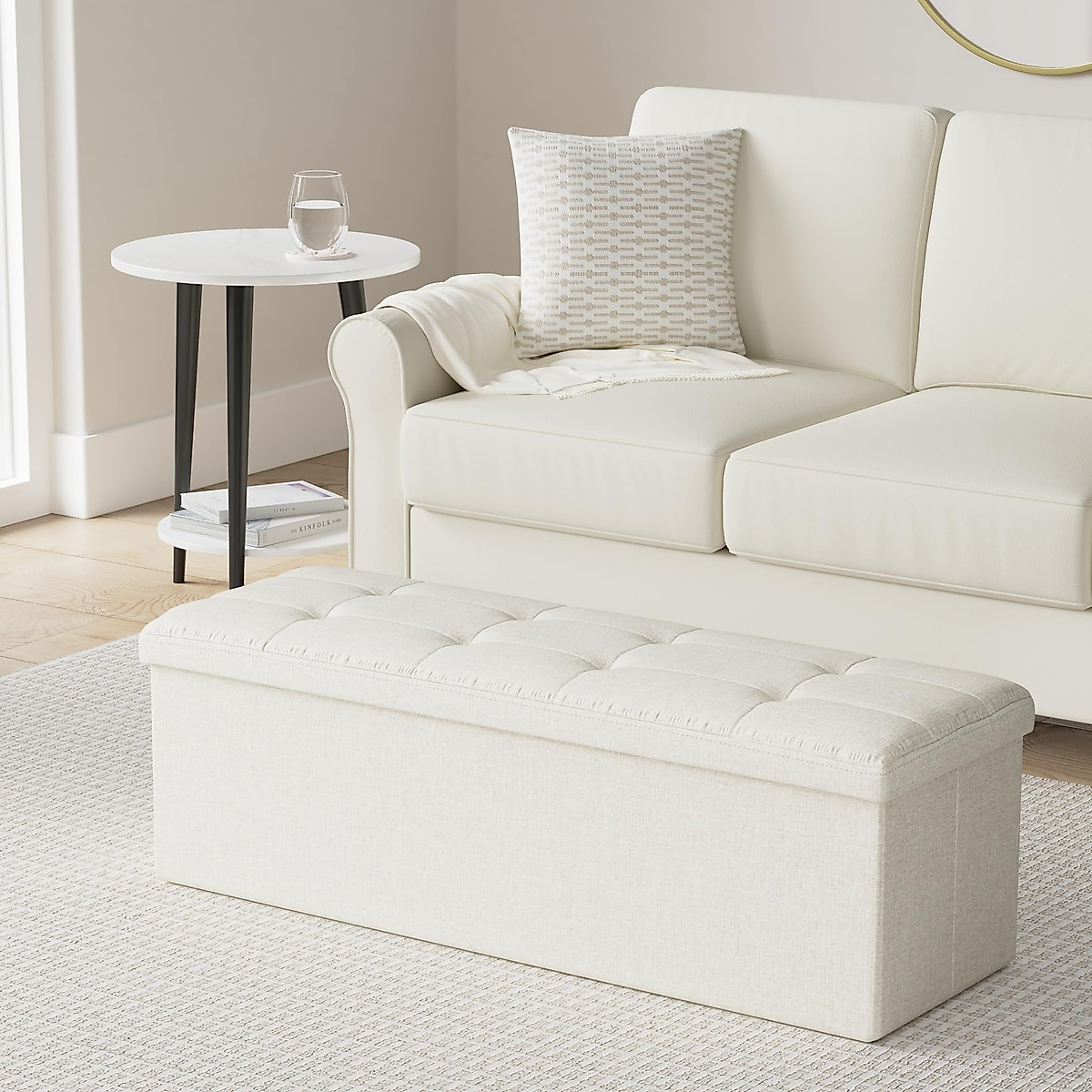 Lifetime Home 43" Folding Storage Ottoman Bench for Living Room, Bedroom, TV Entertainment - Bedroom Bench with Hidden Storage, Foot Rest Stool - 660 Capacity & Holds up to 5.6 Cubic Feet of Storage