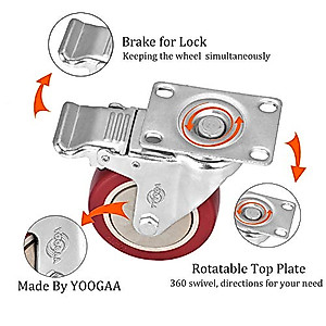 YOOGAA 5" Heavy Duty Caster Safety Dual Locking Swivel Caster Wheels with Screw Total Capacity 1500lbs (Set of 4 with Brake)…
