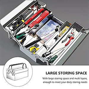 Angoily Stainless Steel Toolbox with 2 Folding Trays Multipurpose Organizer Portable Handled Storage Case Household Metal Sewing Box Organizer for Art Craft