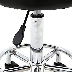 Adjustable Salon Stool Chair with Wheels and Back,Round Shape Rolling Saddle Step Bar Stool for for Massage Spa Office (Black)