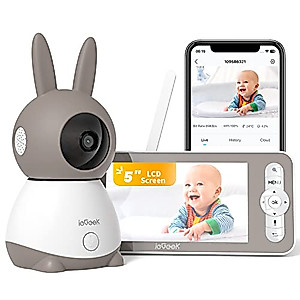 ieGeek Video Baby Monitor 2K WiFi with Phone App - Baby Monitor with Camera and Audio, 5" Display, Night Vision, Motion & Cry Detection, 2 Way Audio Talk, Suitable for Monitoring Baby, Elderly, Pets