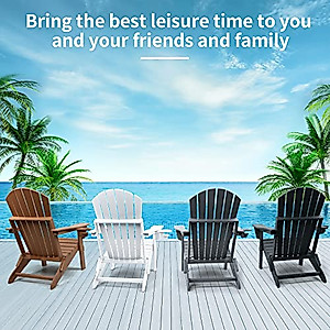 FUNBERRY Folding Adirondack Chair Set of 4, Fire Pit Chairs, Plastic Adirondack Chairs Weather Resistant with Cup Holder, Composite Adirondack Chairs