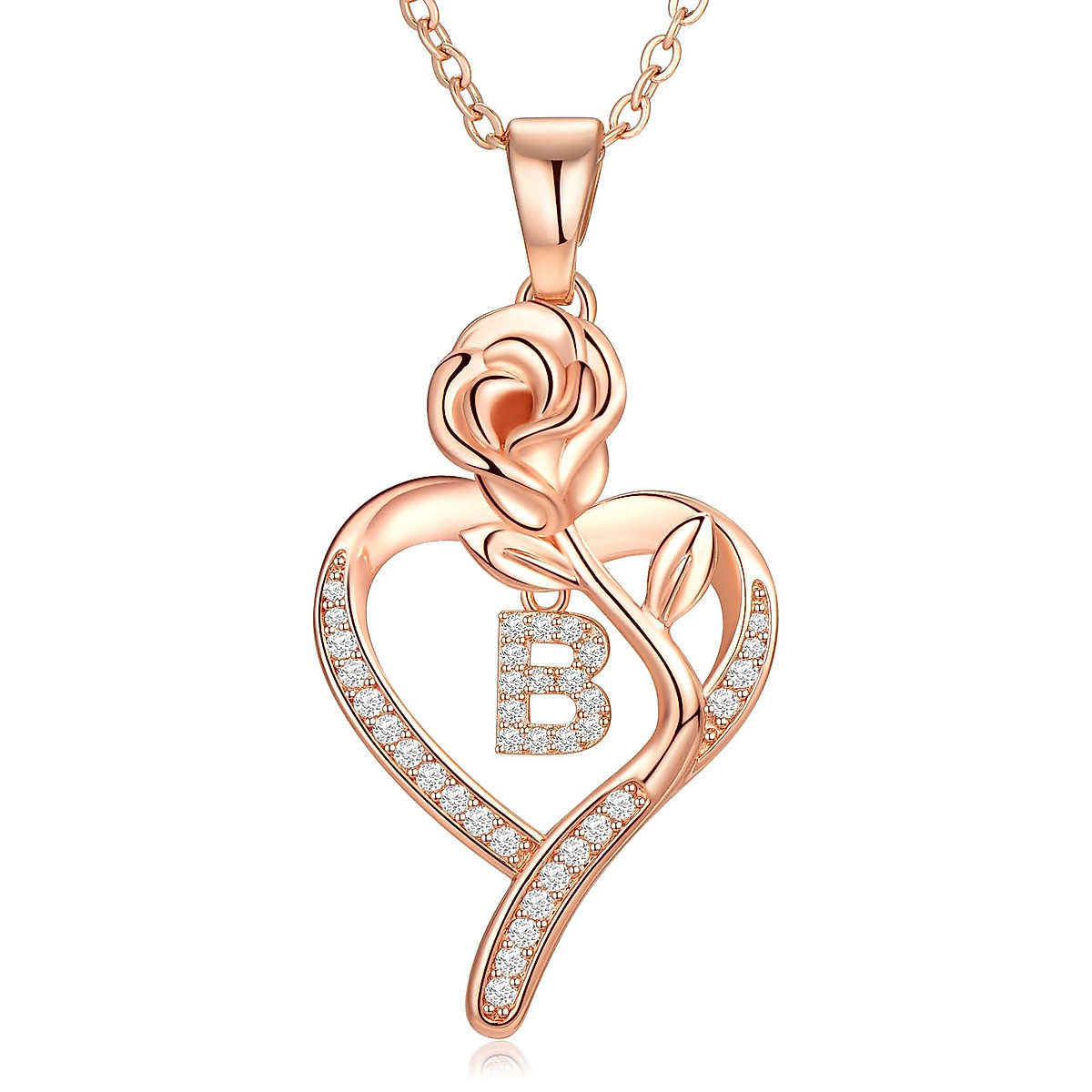 PAITAIN Rose Heart Initial Necklace for Women Necklace for Wife Girlfriend Mom Jewelry for Women-B