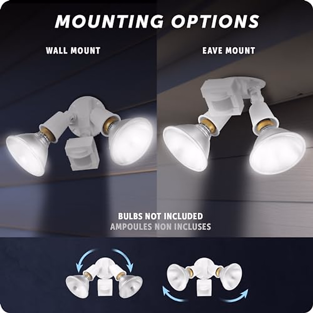 Globe Electric 17000269 110-Degree 240 W Twin Head White Hardwired Motion Sensor Security Flood Light, Spotlight, Outdoor, Outside House Lights