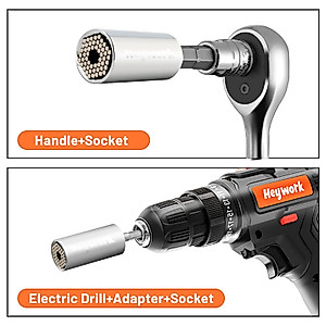 Heywork Universal Socket Tools Gifts for Men Dad, Birthday Gifts Super Socket with Power Drill Socket Adapter, Cool Gadgets for Men/Dad/Women/Husband 1/4"-3/4"（7-19mm）-Gift Box