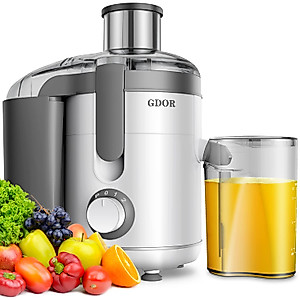 Centrifugal GDOR Juicer Machines with Titanium Enhanced Cut Disc, Dual Speeds Juice Maker with 2.5" Feed Chute, for Fruits and Veggies, Anti-Drip, Includes Juice Jug, Cleaning Brush, BPA-Free, White