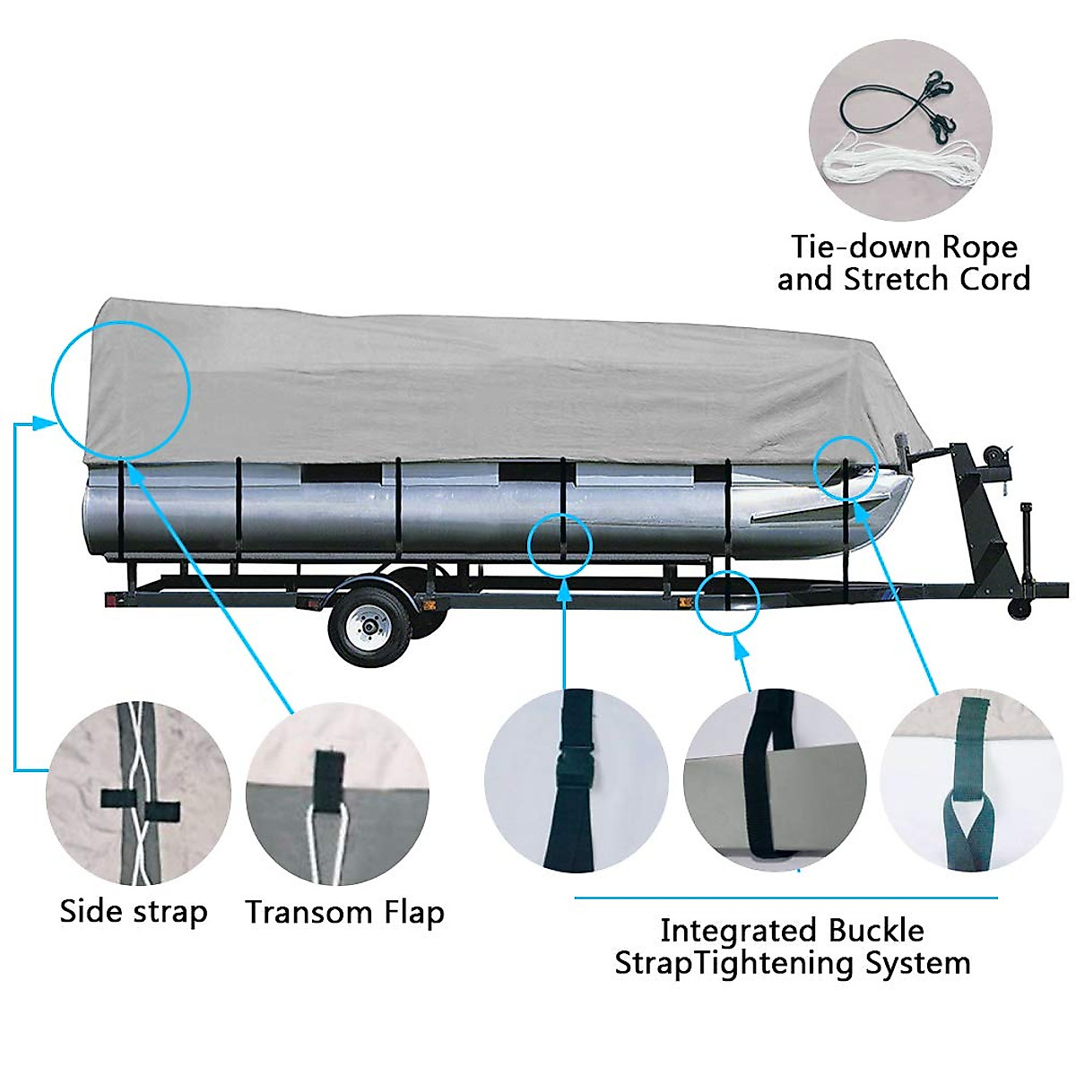 iCOVER Trailerable Pontoon Boat Cover, Heavy Duty Fits 17 to 20ft Long & Beam Width up to 102in Pontoon Boat with Storage Bag, Heavy-Duty Waterproof Stormproof, Fade-Resistant Polyester, Grey