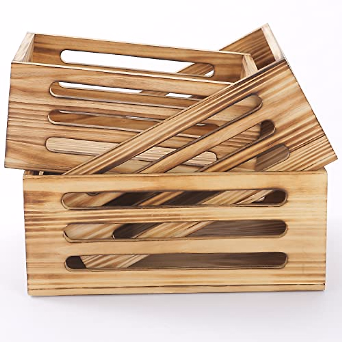 Set of 3 Nesting Wooden Crates ， Wall Mounted Wooden Basket ，Storage Crate Box for Storage, Display Risers, Decoration