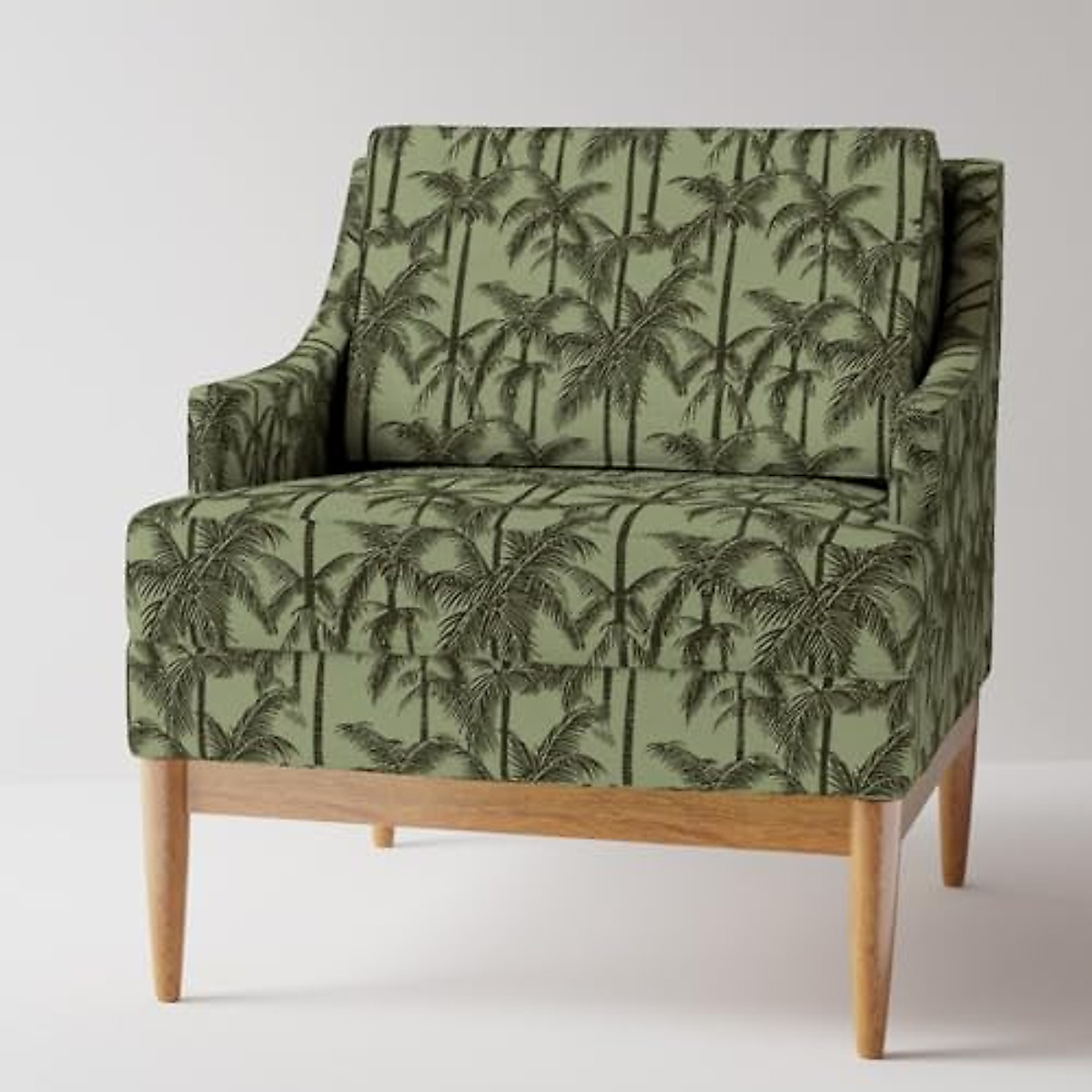 Spoonflower Fabric - Boho Tropical Resort Chic Palm Tree Monochrome Beach Green Modern Printed on Performance Linen Fabric by The Yard - High-end Upholstery Linen Fabric Look