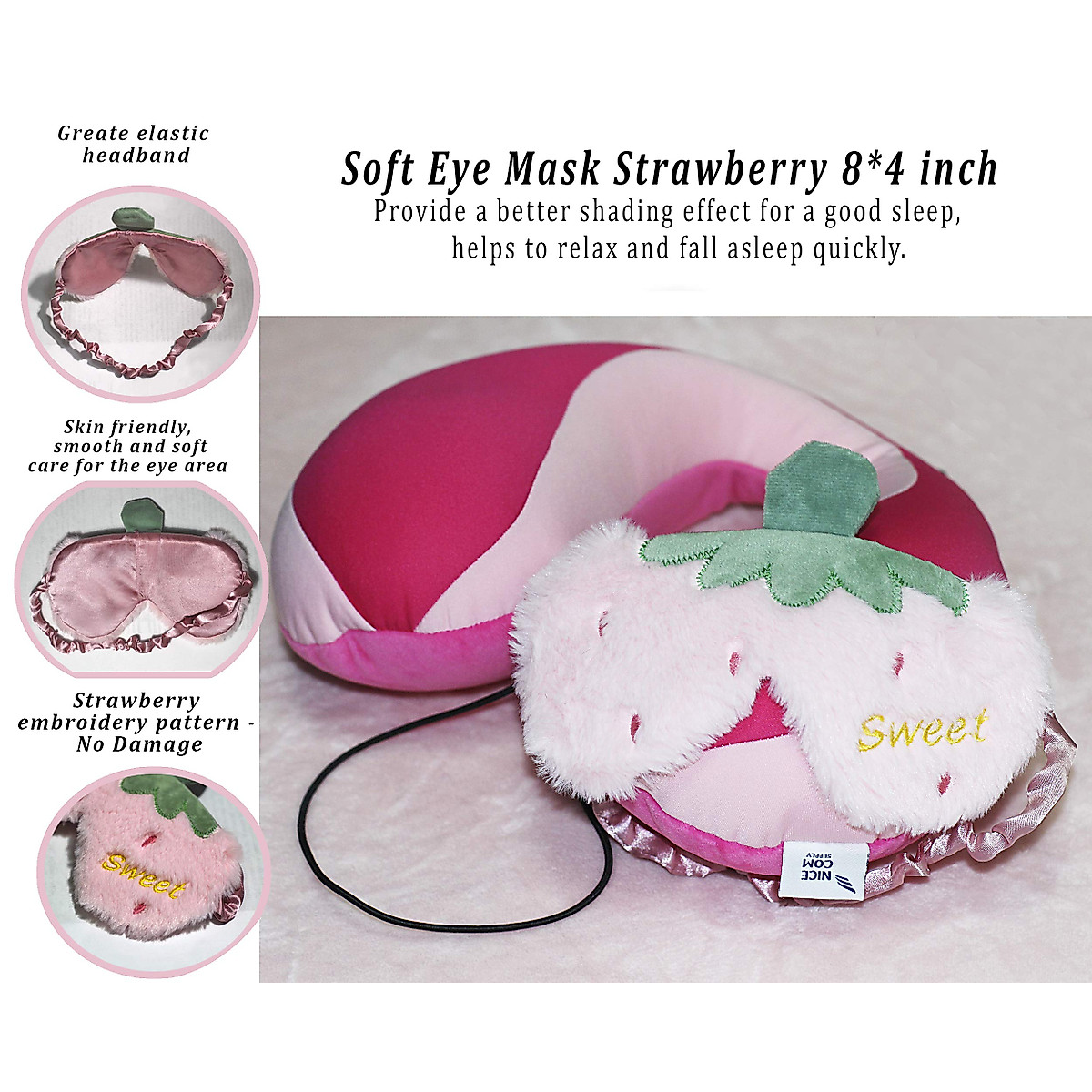 NICE COM SUPPLY Kids Travel Pillows, Boy, Girls, & Sleep Mask Black Cat, Car, Car Seat, Airplane -Children Neck, Head, Chin, Support. Traveling Accessories, Age 3-12 Old, Gray