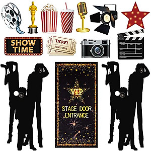 14 Pieces Movie Theme Photography Backdrop and Studio Props DIY Kit, VIP Stage Door Entrance Doors Cover, Paparazzi Props Party Accessory Awards Night Ceremony Photo Booth Background for Party Decor