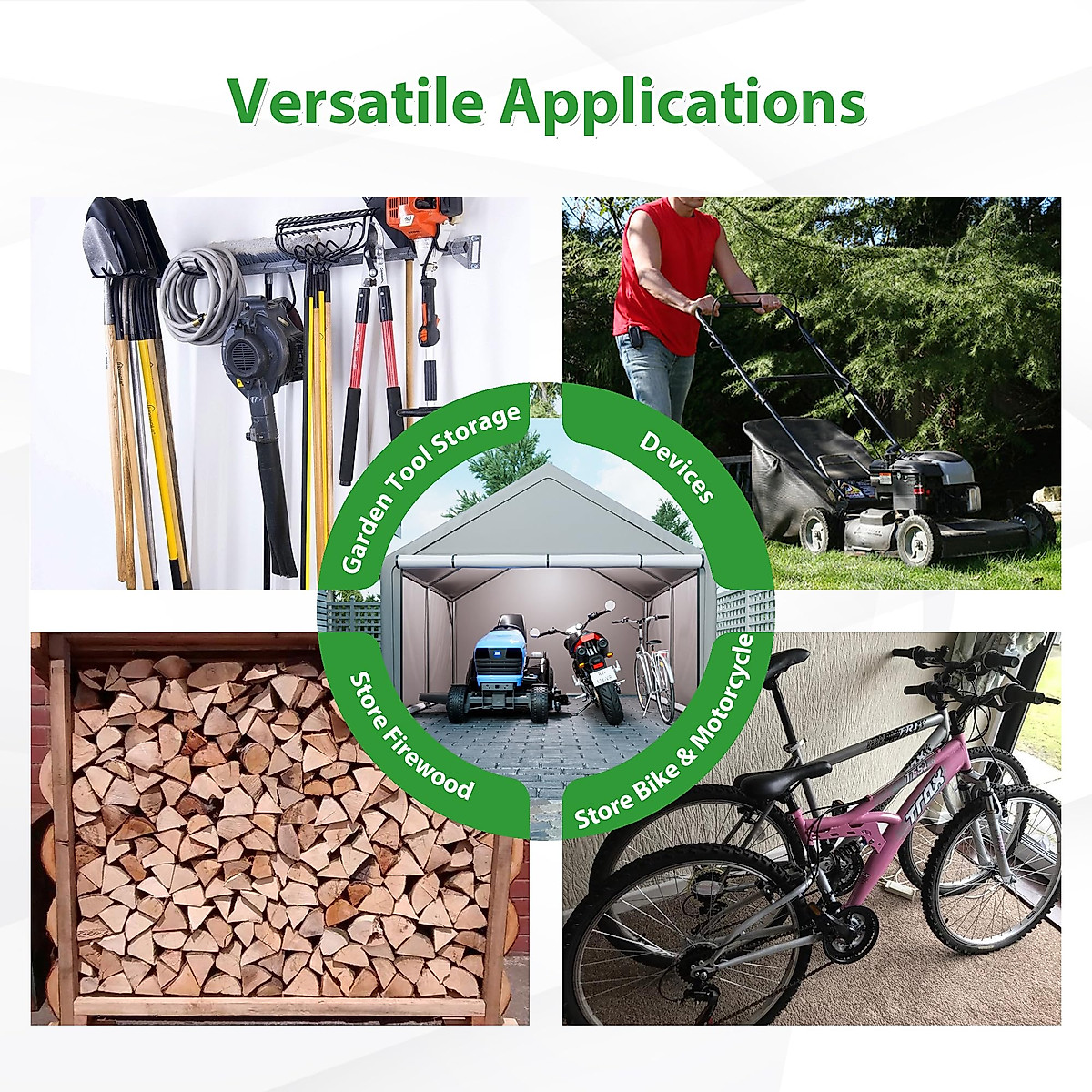 EDWINENE Carport, 10x10 FT Portable Outdoor Storage Garage, Heavy Duty Storage Garage Shed with Roll-up Doors Shelter for Garden Tool, Lawn Mower, Motorcycleand, Bike (10x10FT Gray)