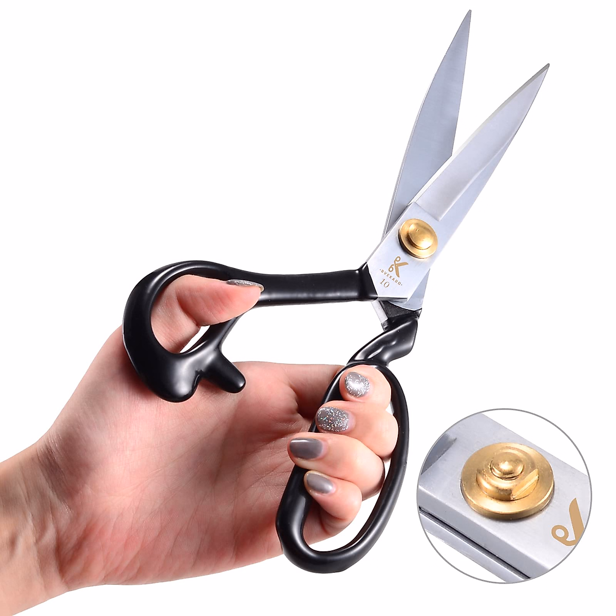 Left Handed Sewing Scissors 10 inch Fabric Shears Professional Dressmaking Scissors, High Carbon Steel Heady Duty Scissors for Leather Sewing, Fabric Cutting, Threading Cutting, Artwork(White)