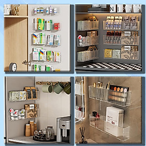 2 Pack Bathroom Makeup Organizer Wall Mount Clear Bathroom Organizers and Storage with 3 Compartments Plastic Storage Organizer Bins Floating Shelves for Wall, Narrow Space, Office, Bedroom 14''Length