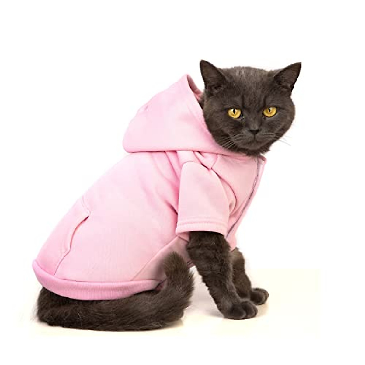 Jnancun Cat Clothes for Cats Only Winter Hoodie Sweatshirts with Pockets Warm Cat Outfits for Cat(X-Small, Pink)
