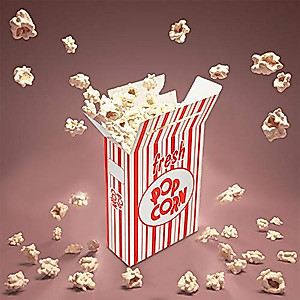Fasmov 100 Pack Paper Popcorn Boxes, 6" L x 2 1/2" W x 8 1/2"H Close Top Movie Theater Popcorn Boxes, Popcorn Containers for Movie Party and Theater Night (Red and White Stripes)