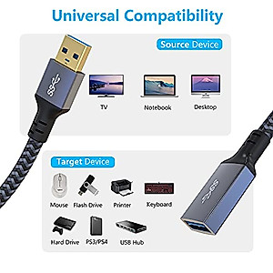 Hisatey USB 3.0 Extension Cable 1FT, Short USB Extension Cable Male to Female Durable Braided Material High Data Transfer Compatible with USB Keyboard,Mouse,Flash Drive, Hard Drive,Printer