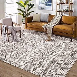 RUGSREAL Boho Moroccan Area Rug 5x7 Machine Washable Rug Modern Geometric Distressed Carpet Rug Stain Resistant Non-Slip Accent Rug Coffee Table Rug Farmhouse Dining Office Bedroom Decor, Taupe