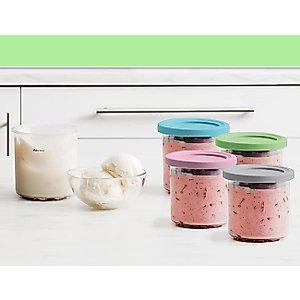 Litex Ninja Creami Pints 4 Pack，Creami Pints and Lids for Ninja，Smoothie Pot Compatible with NC299AMZ & NC300s Series Creamer Ice Cream Maker Machine，Dishwasher Safe, W/ 4X Spoon, 1 Marker and Sticker