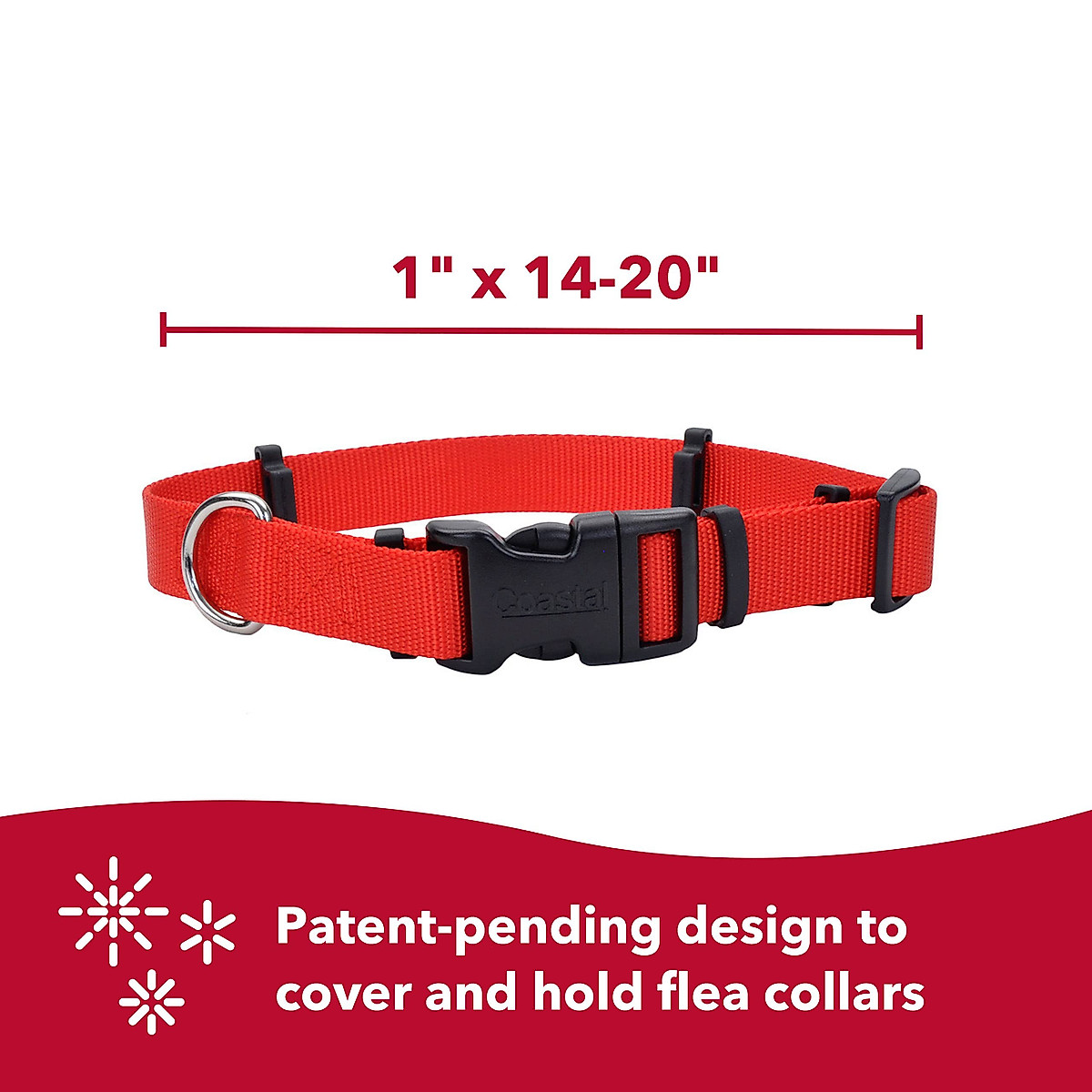 Coastal Pet SecureAway Collar Protector for Flea Collars - Dog Collar Accessory - Protective Collar for Flea Collar for Dogs - Adjustable Dog & Puppy Collar Protection - Red, 1" x 14-20"