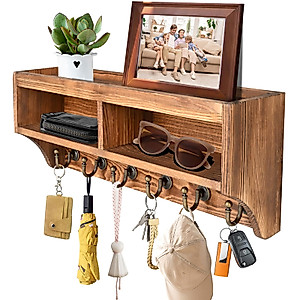 Key Holder Wall Mount - Mail Organizer Wall Mount with 6 Key Hooks and Storage Box for Sunglasses Storage and Dog Leash Holder Home Decor Rack Apartment Essentials Farmhouse Shelf Entryway Organizer