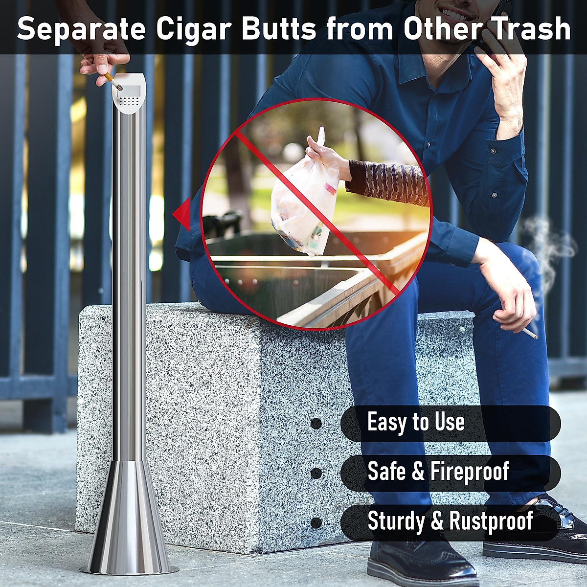 AIWFL Stainless Steel Butt Receptacle Disposal Outdoor Floor Standing Ash Bin Commercial Trash Can for Homes Offices Restaurants Bars Convenience Stores