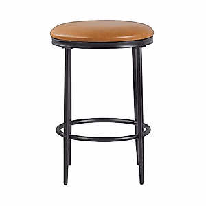 HomePop Upholstered Metal Barstool, Fabric Side Chairs for Dining Room, Kitchen and Living Room - Carmel Brown Faux Leather
