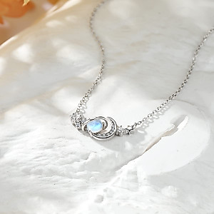 Angol Moonstone Necklace 925 Sterling Silver Moon Star Planet Necklace for Women Crescent Moon Necklace Moonstone Jewelry Birthday Gifts for Women