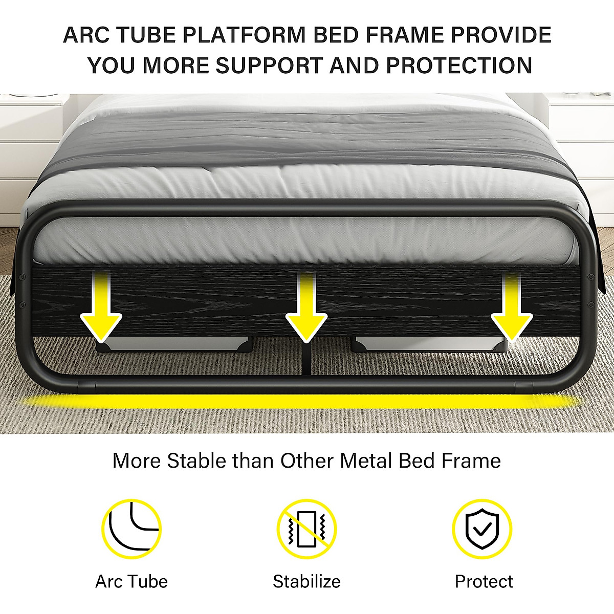 Catrimown Full Size Bed Frame with Wood Headboard, Metal Bed Frame with Under Bed Storage, Black Bed Frame with 20 LED Light Modes, Noise Free, No Box Spring Needed, Black
