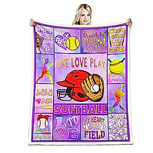 Softball Gifts for Girls, Softball Blanket 60"X50", Softball Blankets Gift for Girls, Softball Player Sport Lover Throw Blanket for Women, Soft Lightweight Softball Throw Blanket for Couch Bed
