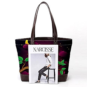 Cute Owl Night Moon Tote Bags Large Leather canvas Purses and Handbags for Women Top Handle Shoulder Satchel Hobo Bags