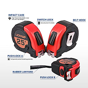 LICHAMP Tape Measure 25 ft, 6 Pack Bulk Easy Read Measuring Tape Retractable with Fractions 1/8, Multipack Measurement Tape 25-Foot by 1-Inch, C6RD