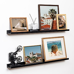 Fun Memories Picture Ledge Shelf, 36 Inch Floating Shelves Set of 2, Nursery Book Shelves for Toys Storage, Kids Bookshelf Wall Mounted for Wall Decor Books Photo Frames, Black