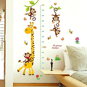 Height Growth Chart Wall Sticker Children Living Baby Room Decoration Giraffe Animals Peel Stick Art Wall Decor for Kids Measuring Ruler Height Decals Removable Nursery Bedroom Wallpaper