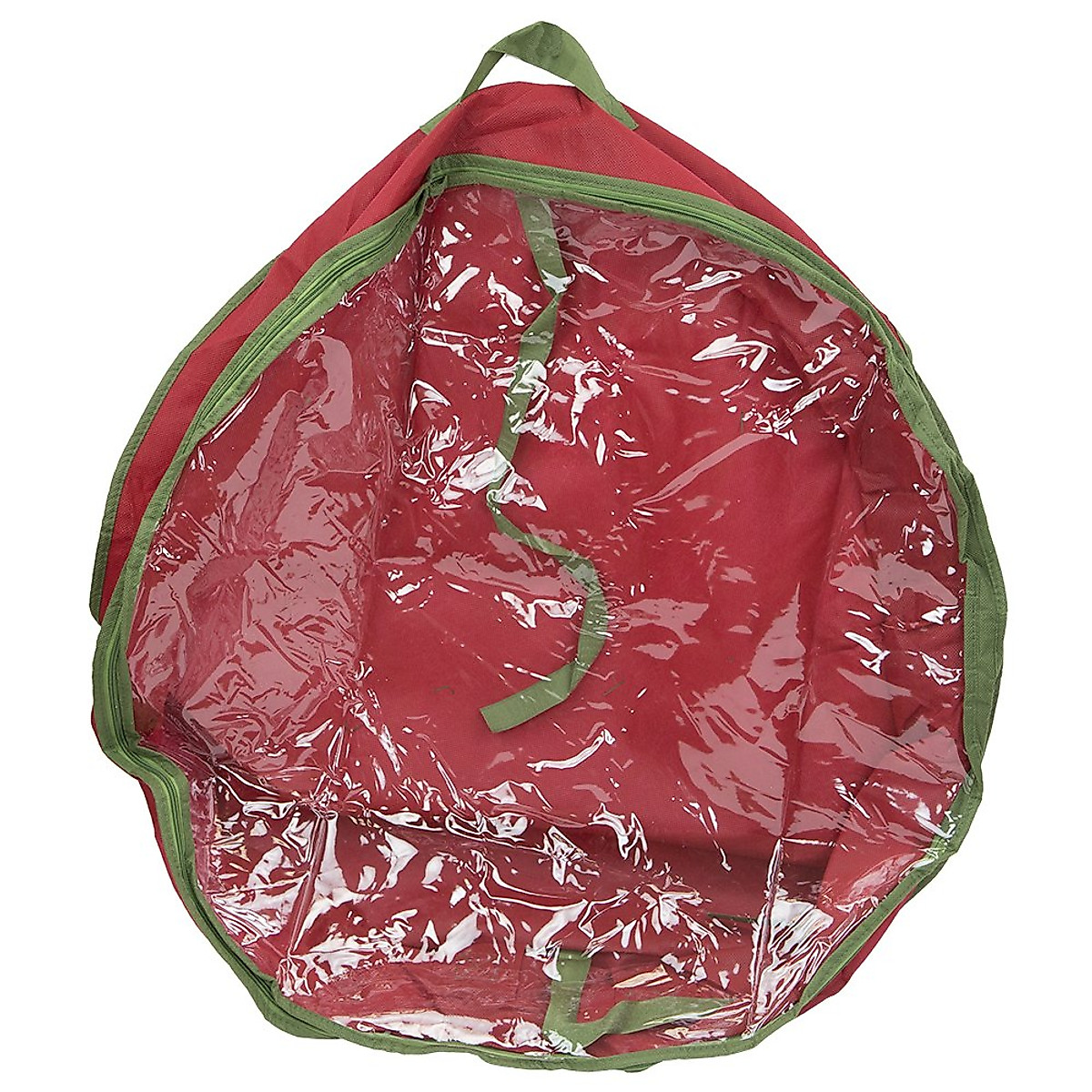 Home Basics 30" Christmas Wreath Bag PVC Seasonal Holiday Clear Transparent Storage for Easter, 4th July, Fall, Halloween, Red/Green
