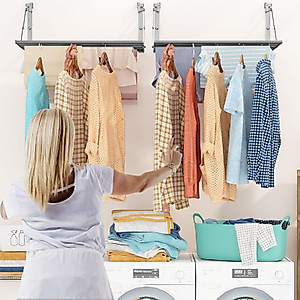 Bigzzia Wall Mounted Clothes Drying Rack, 24Inch Foldable Stainless Steel Drying Rack Clothing, 50 LB Capacity, Space Saver Laundry Rack with 8 Hanging Rods -Silver