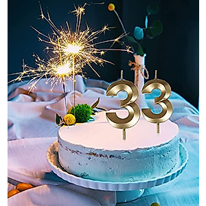 33 Birthday Candles,Gold Number 33rd Cake Topper for Birthday Decorations Party Decoration