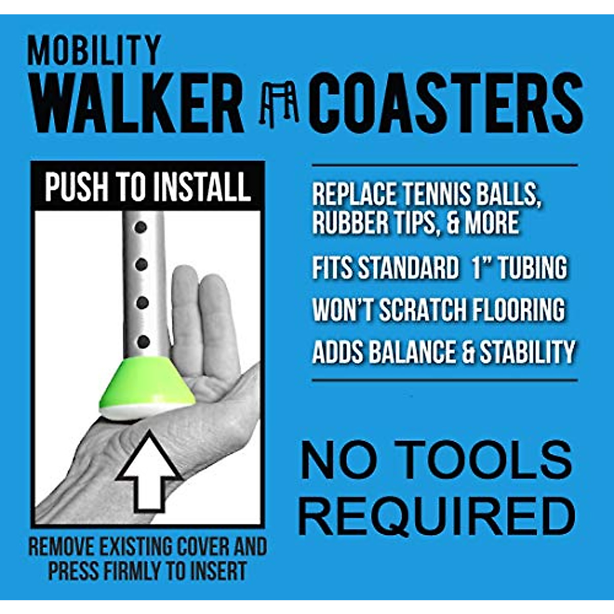 Walker Coasters, Medical Accessories, (6 Count, Tennis Ball Yellow)