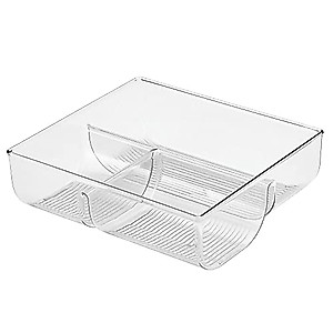 mDesign Plastic Food Storage Container Lid Holder, 3-Compartment Plastic Organizer Bin for Organization in Kitchen Cabinets, Cupboards, Pantry Shelves - Clear