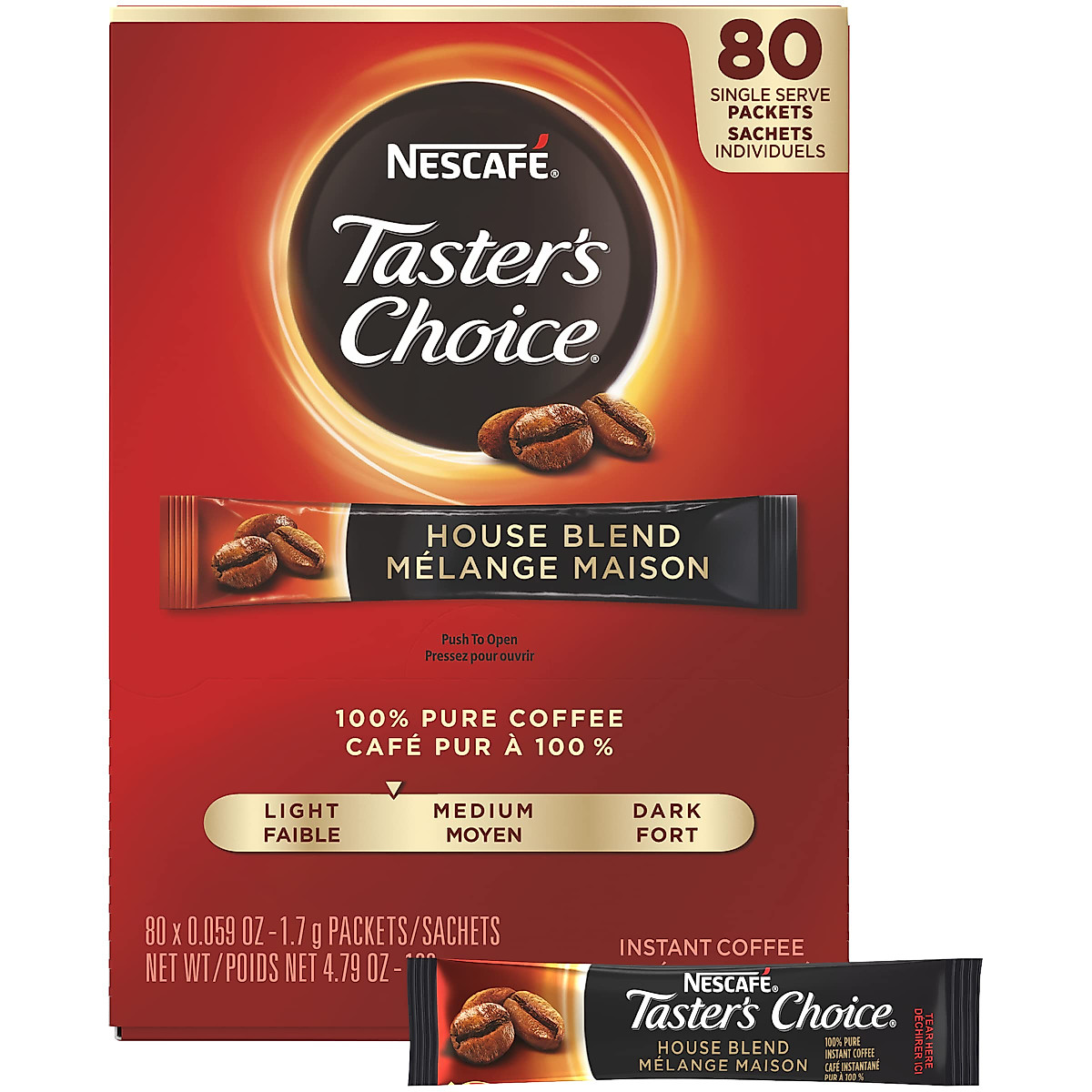Nescafe Instant Coffee Packets, Taster's Choice Light Roast, 1.7 g Singles (Pack of 80)